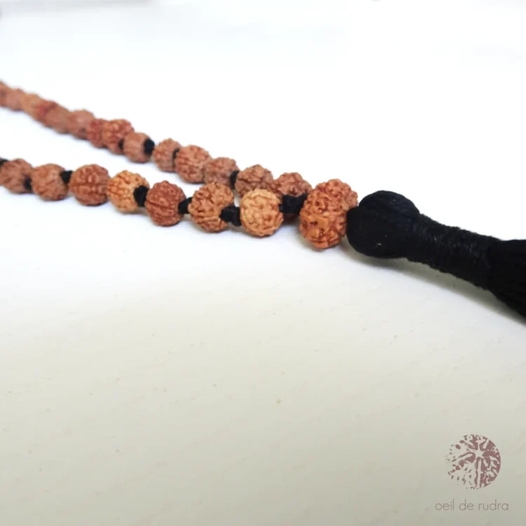 Mala de Protection avec 108 Rudrakshas et Graine Guru 8 faces
